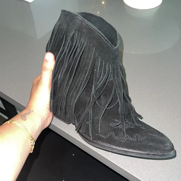 dingo | Shoes | Black Ankle Cowgirl Boots With Fringe | Poshmark